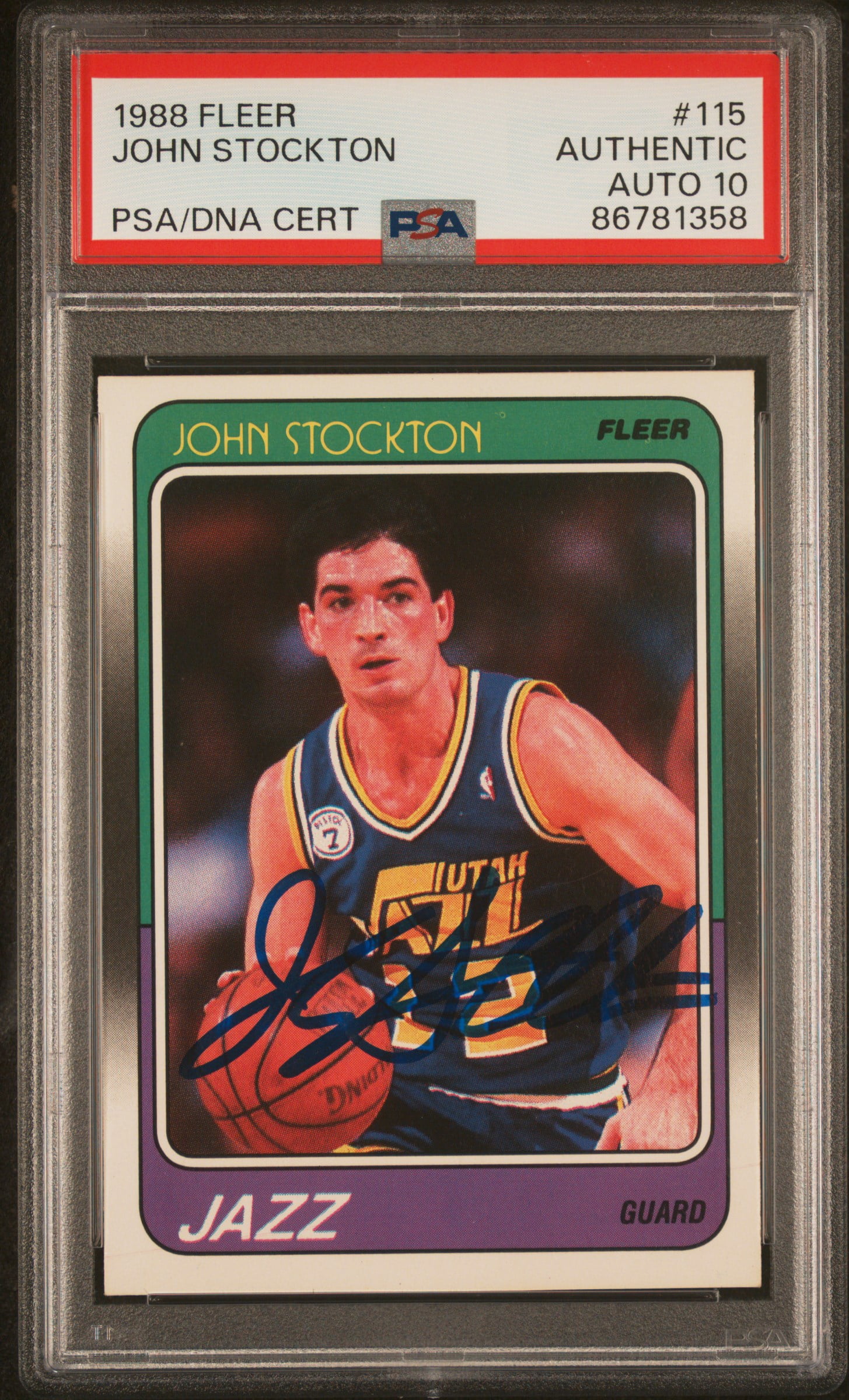 John Stockton 1988 Fleer Signed Basketball Rookie Card #115 Auto PSA 10 ...
