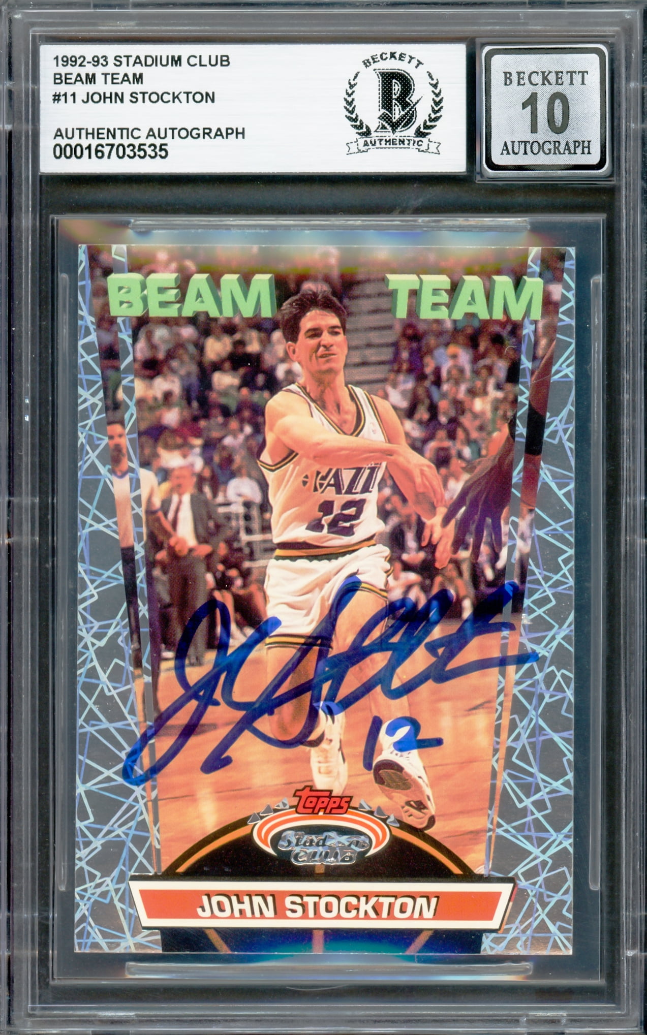 John Stockton Autographed 1992-93 Stadium Club Beam Team Card #11 Utah ...