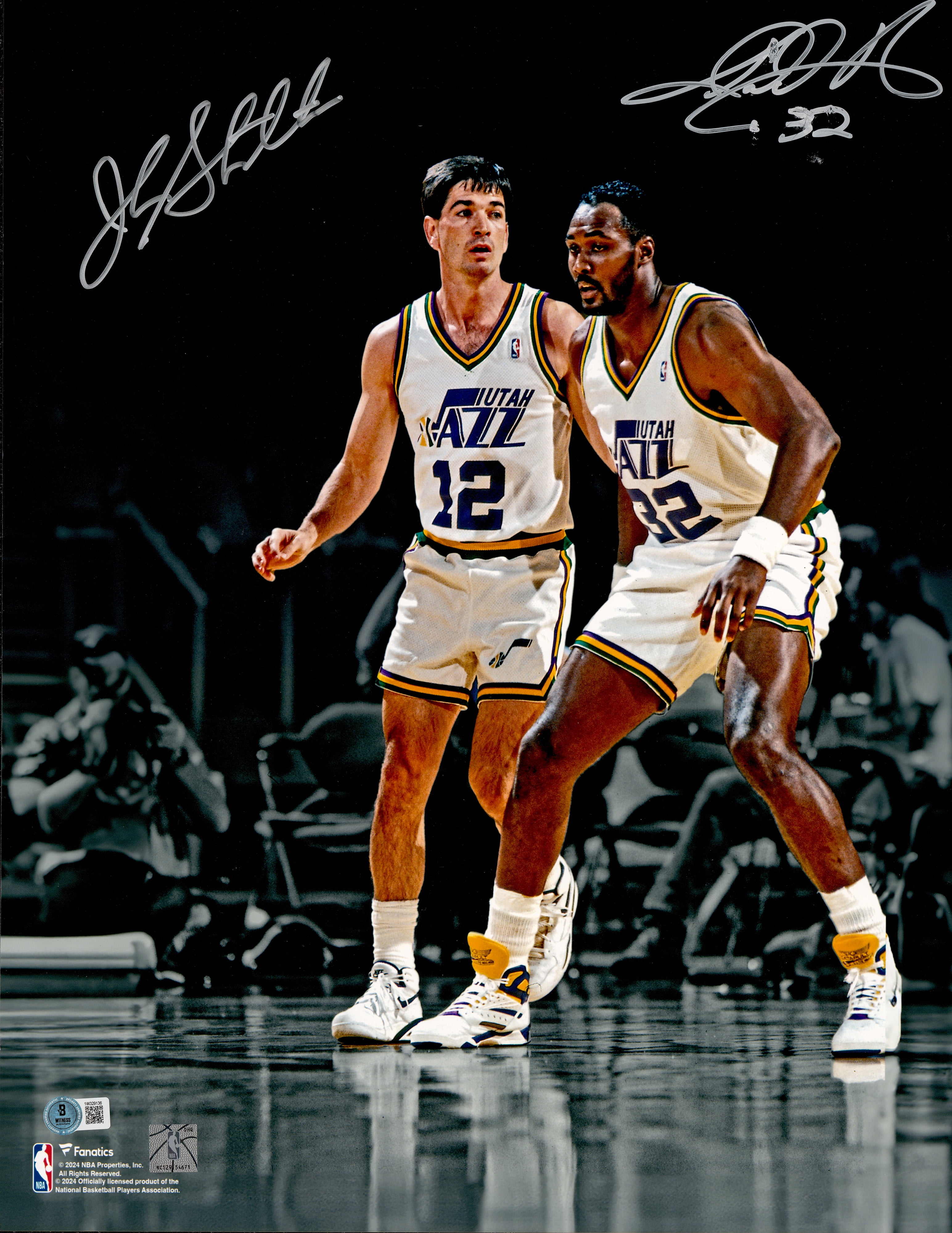 John Stockton & Karl Malone Autographed 16x20 Photo Utah Jazz (Smudged ...