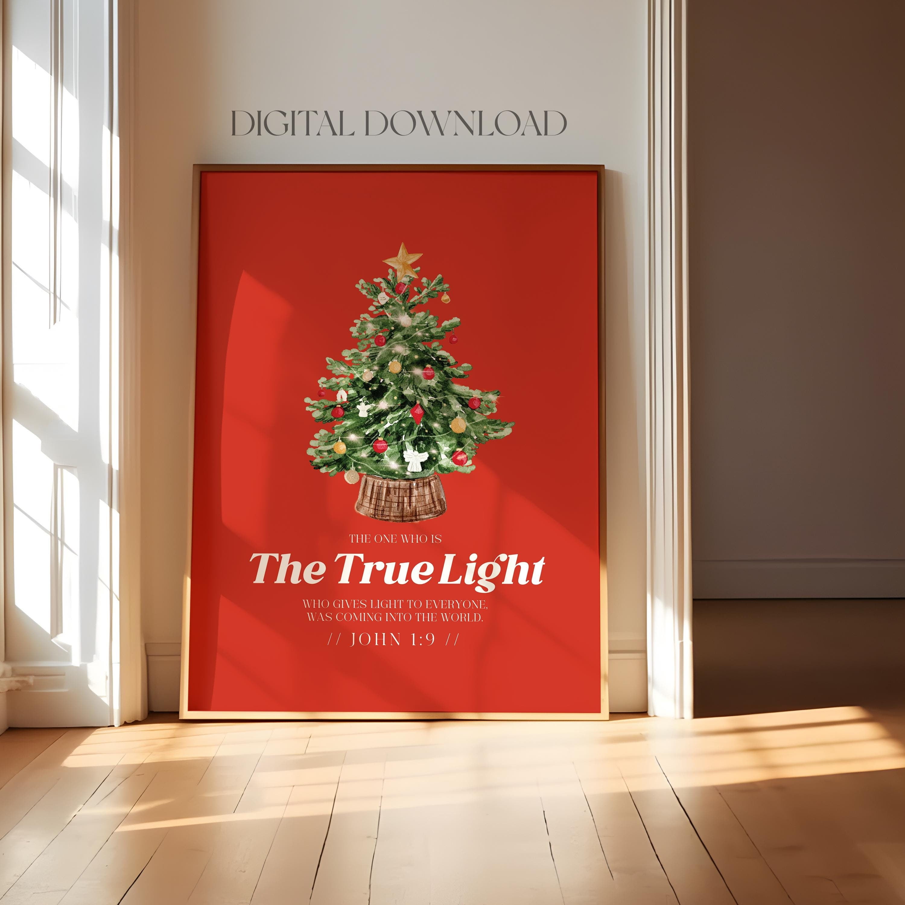 John : The True Light Kristmas, Kristmas Tree Wall Print, Red Kristmas ...