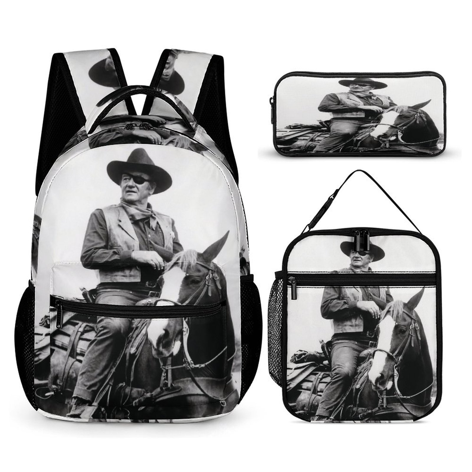 John Wayne 3 Piece Backpack Set Anime Casual Daypack with Lunch Bag ...
