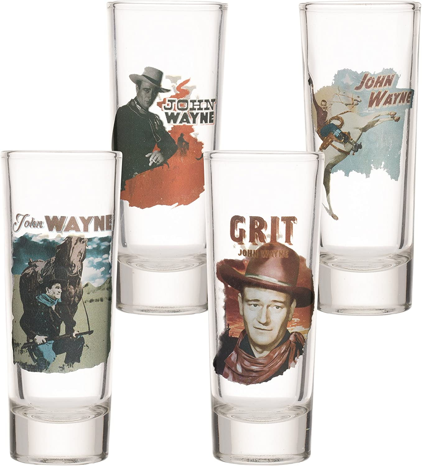 John Wayne 4 Piece 2 OZ. Laser Decal Tall Glass Shooter Set Shot ...