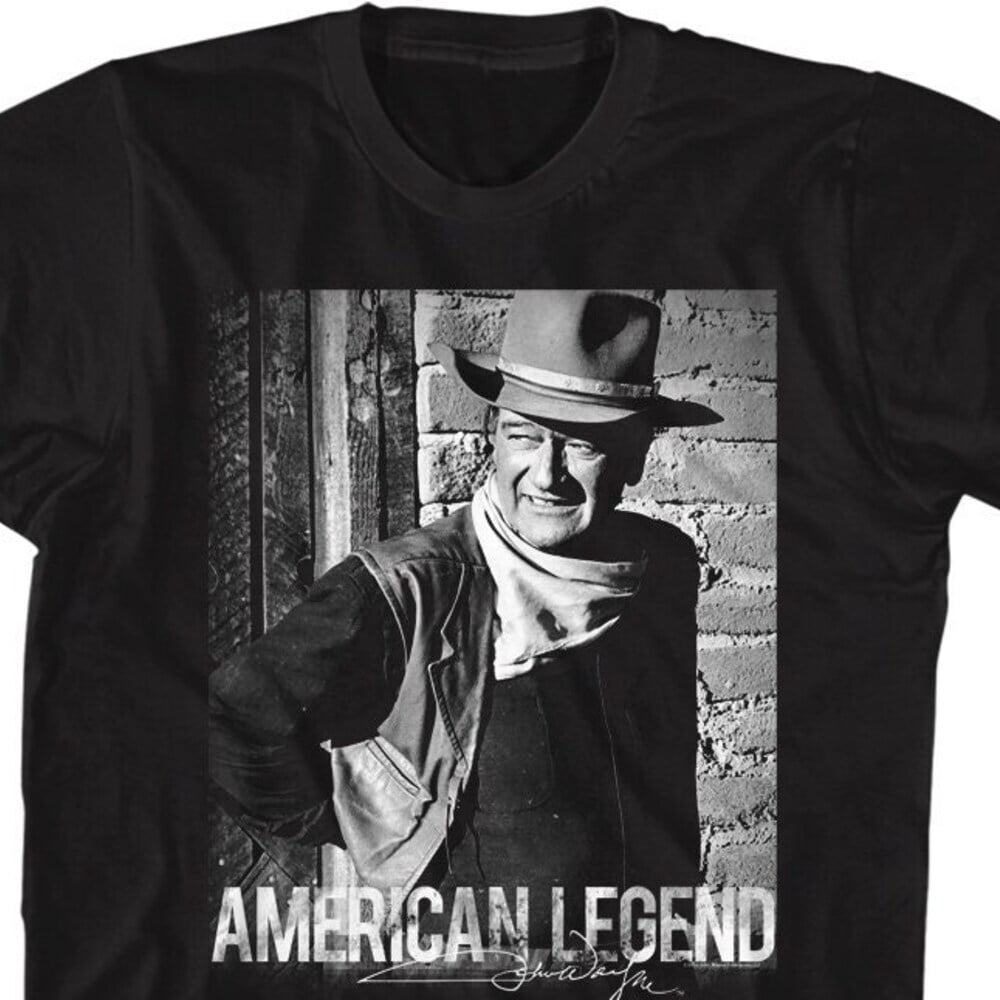 John Wayne American Legend Black and White Picture Black Shirts ...