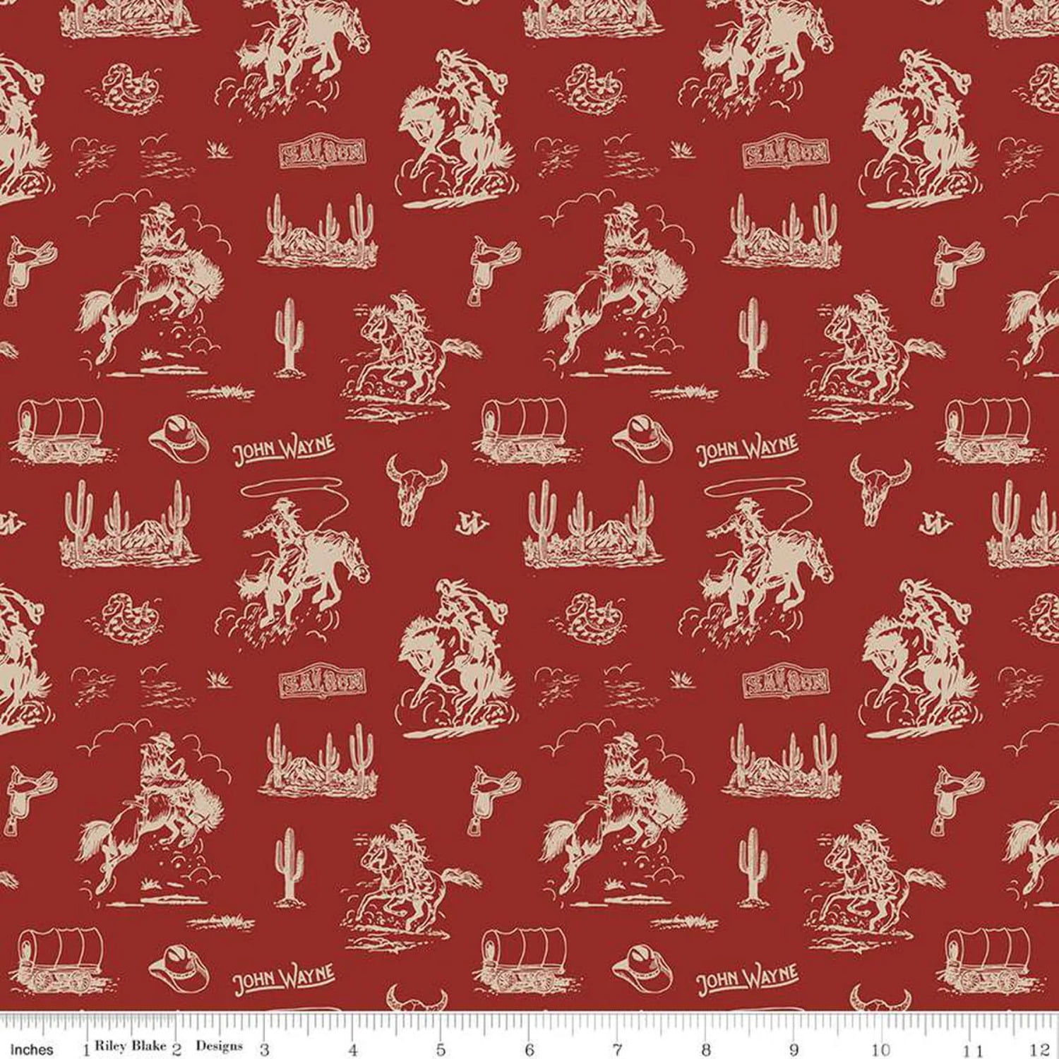 John Wayne Courage Cowboys Barn Red Cotton Fabric - Walmart.com
