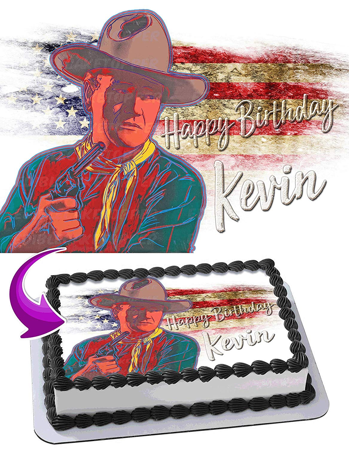 John Wayne Edible Cake Image Topper Personalized Birthday Party 1/4 ...