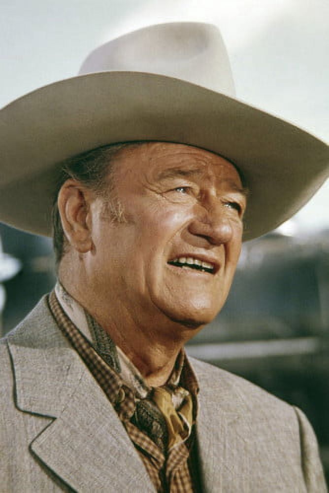 John Wayne in Big Jake smiling in smart suit and stetson by train 24x36 ...