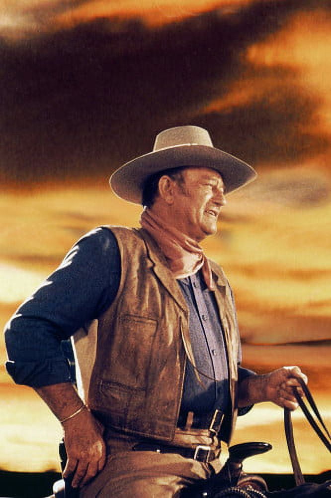 John Wayne in Chisum iconic in silhoutte against sunset on horse 24x36 ...
