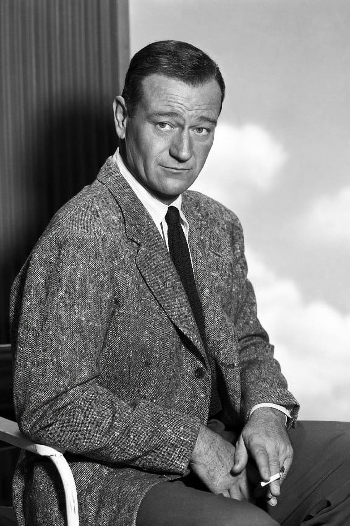 John Wayne rare in sports jacket and tie smoking cigarette seated 24x36 ...