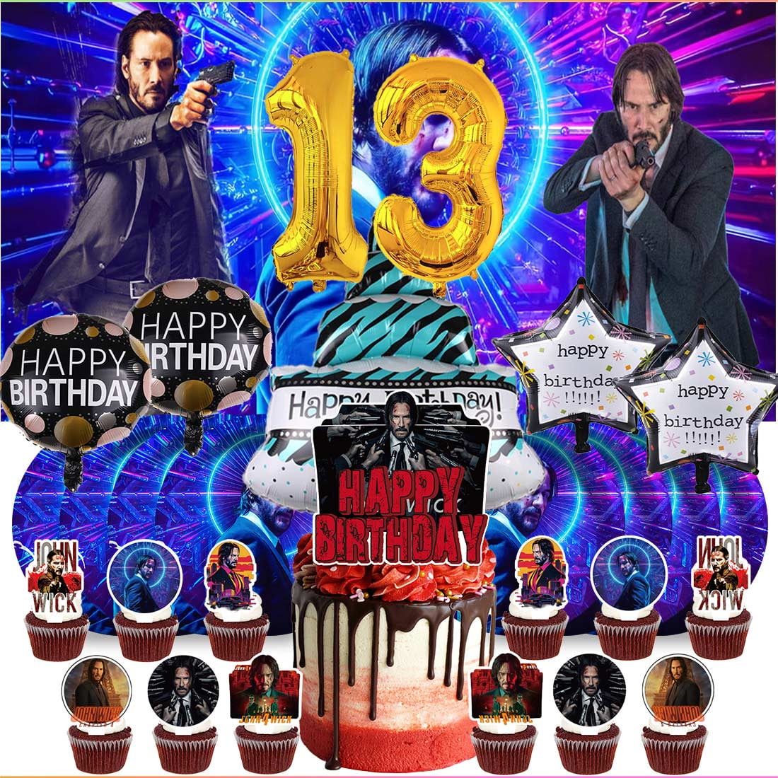 John Wick 13th Tableware Balloons Cake Toppers Backdrop Banner Supplies ...