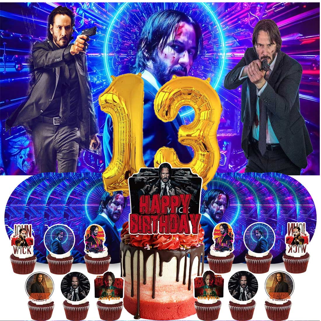 John Wick Balloons Party Supplies 13th Decor Tableware Birthday Cake ...