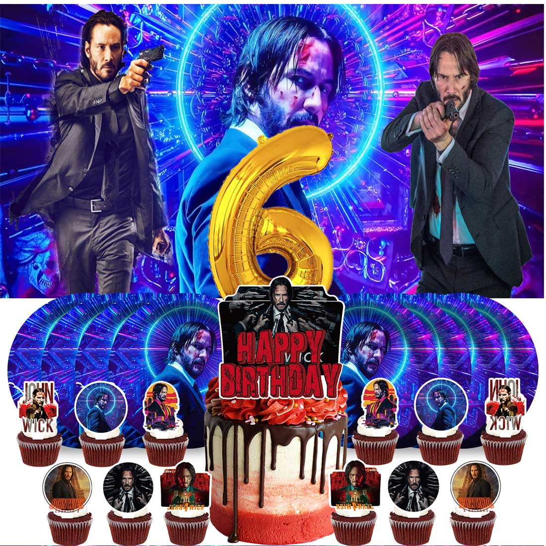 John Wick Balloons Party Supplies 6th Decor Tableware Birthday Cake ...