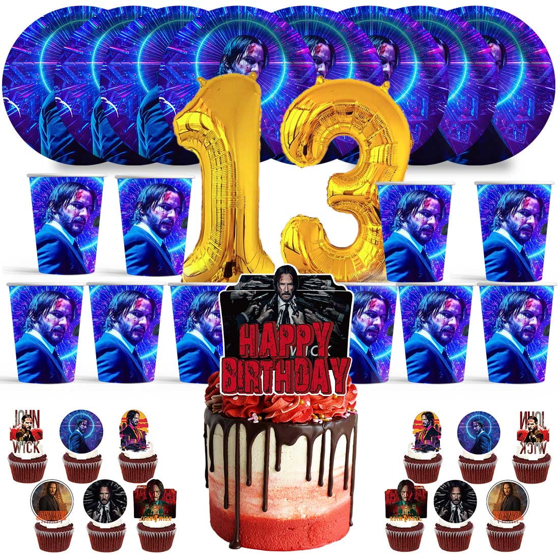 John Wick Birthday 13th Cups Party Supplies Plates Fans Decorations ...