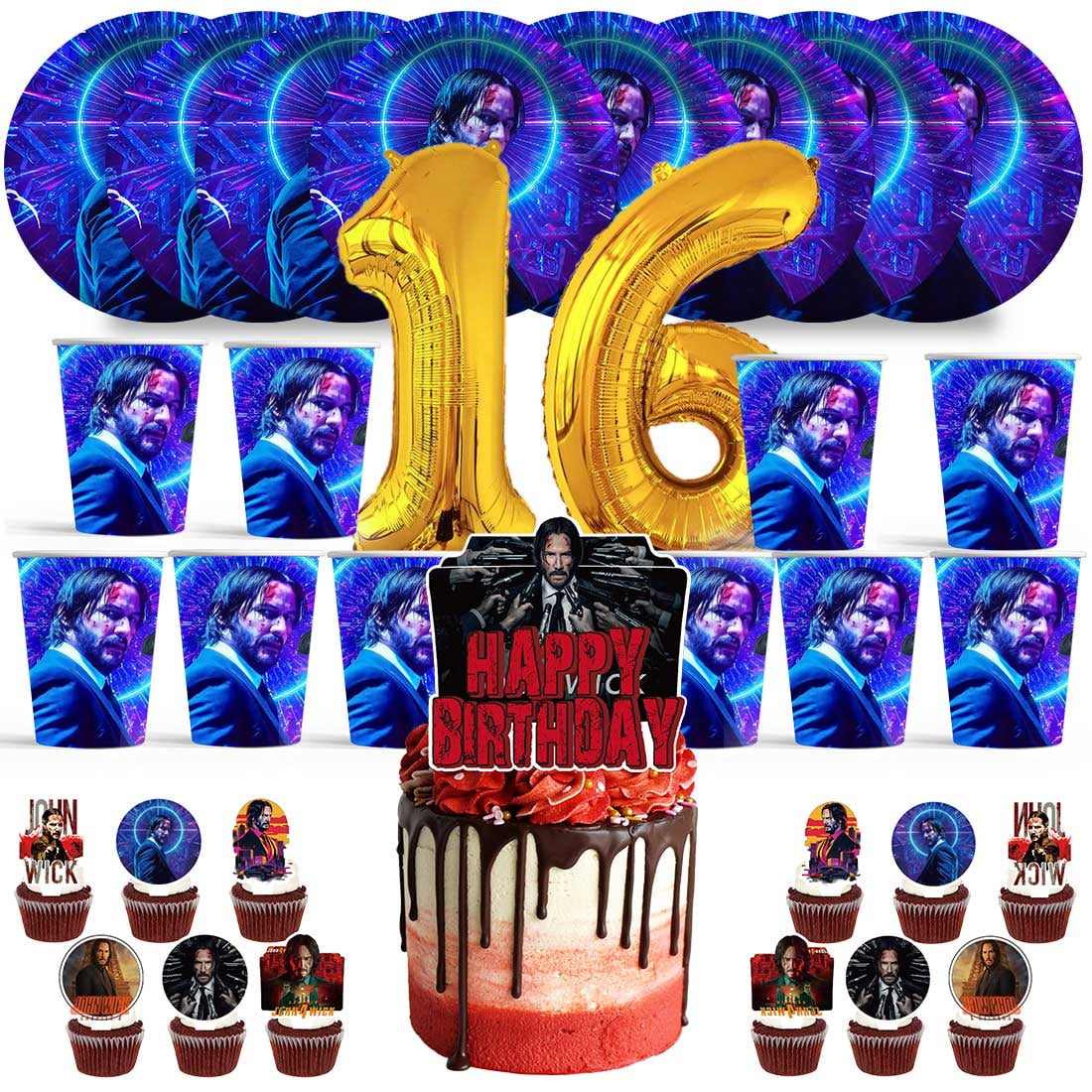 John Wick Birthday 16th Cups Party Supplies Plates Fans Decorations ...