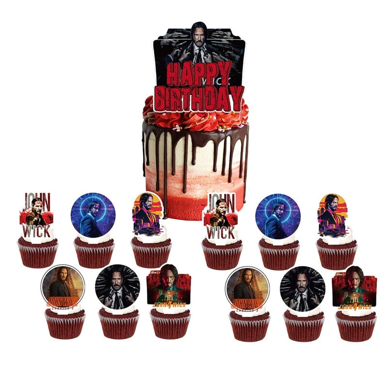 John Wick Cake Topper CupcakeS Set Birthday Party Supplies Decoration ...