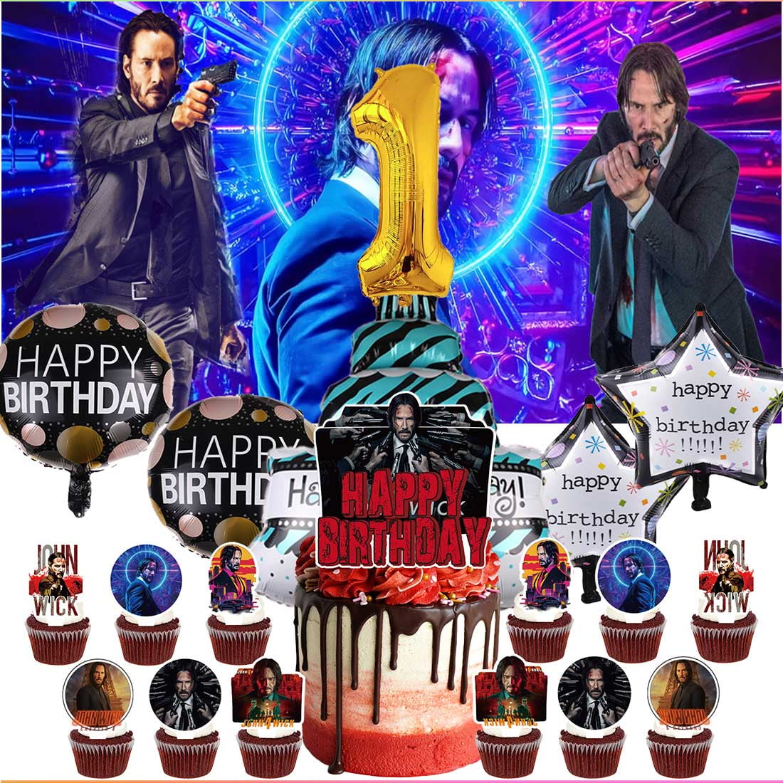 John Wick Party Supplies Decor 1st Kit Balloons Birthday Cake Topper ...