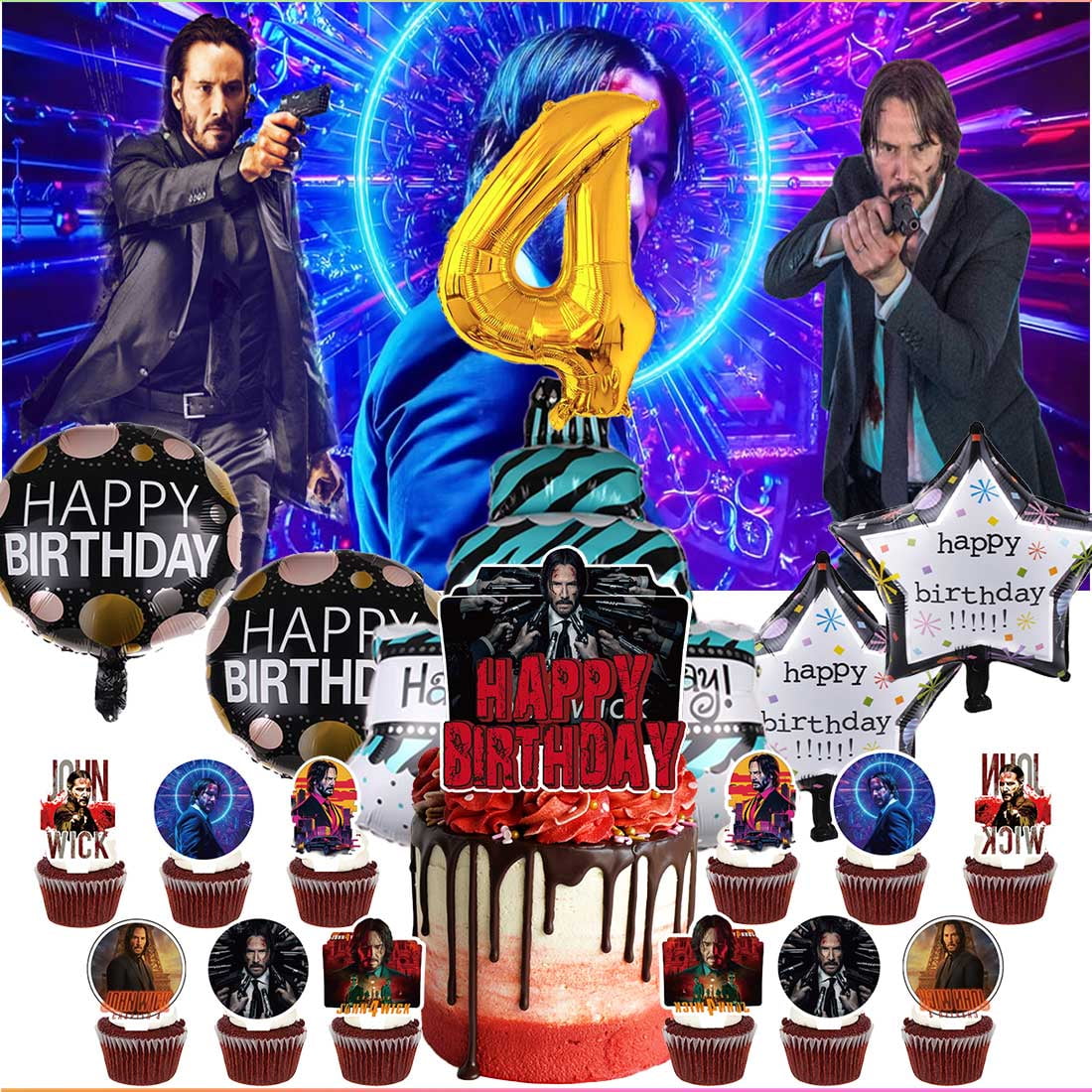 John Wick Party Supplies Decor 4th Kit Balloons Birthday Cake Topper ...