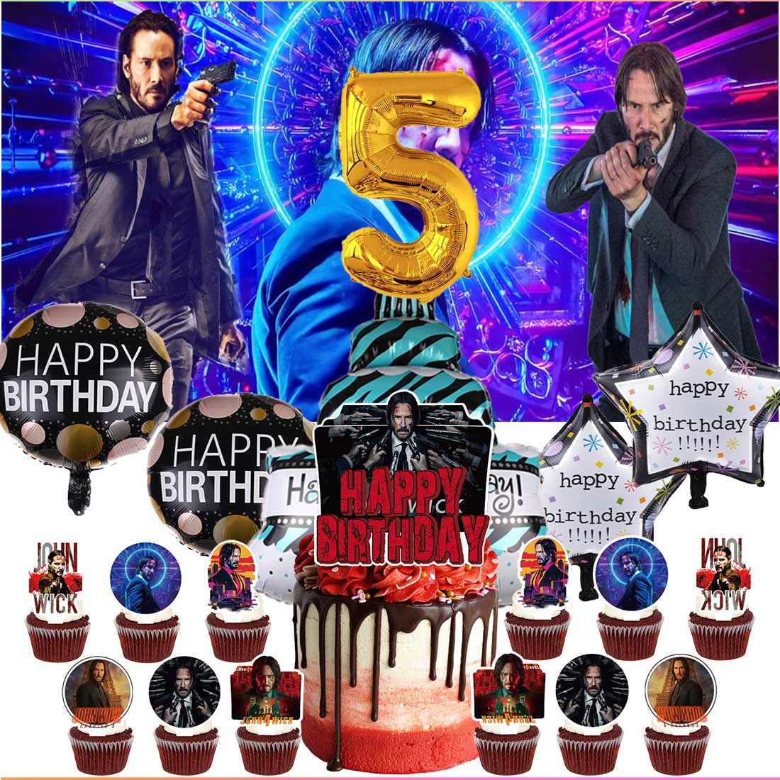 John Wick Party Supplies Decor 5th Kit Balloons Birthday Cake Topper ...