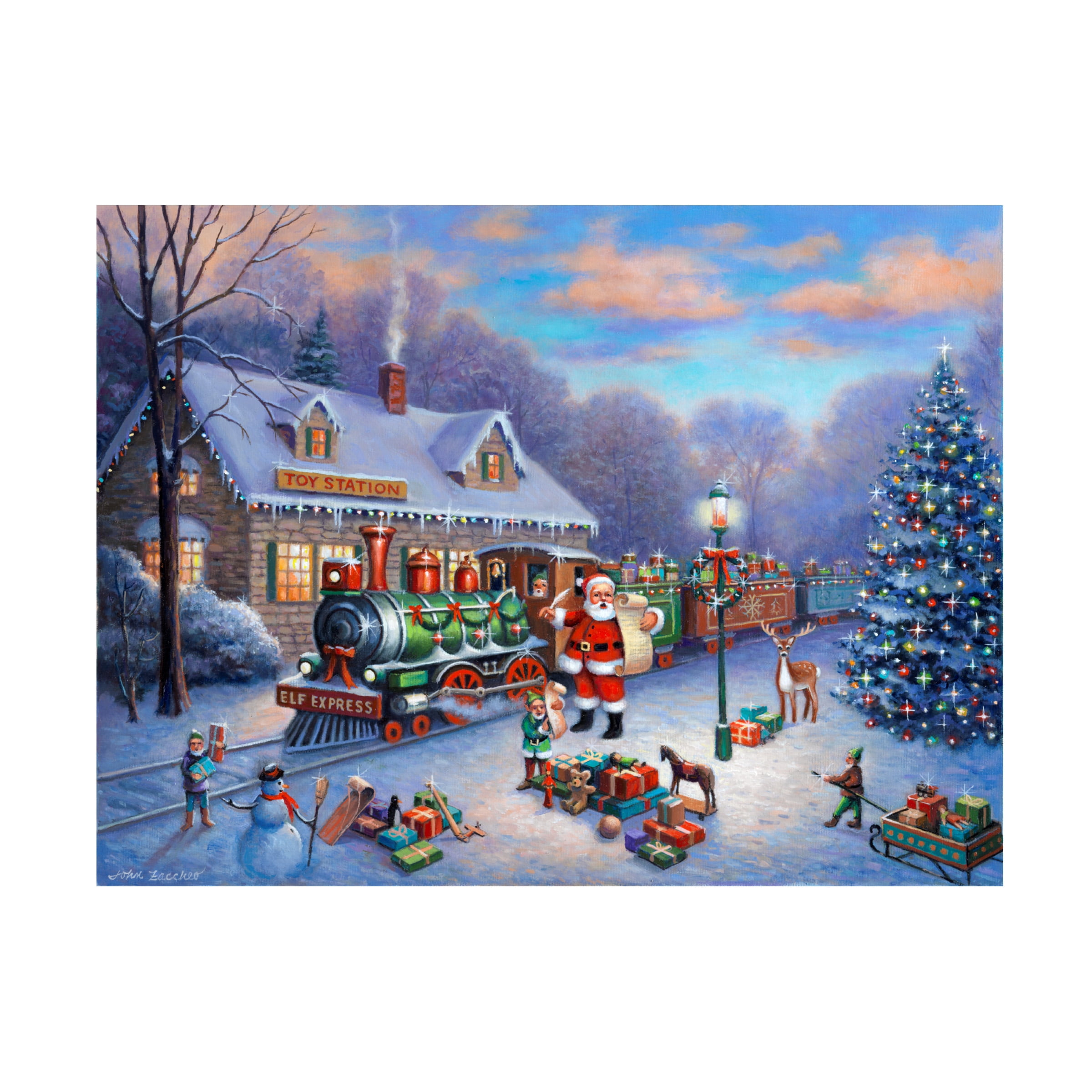 John Zaccheo 'Loading the Elf Express for Christmas' Canvas Art ...