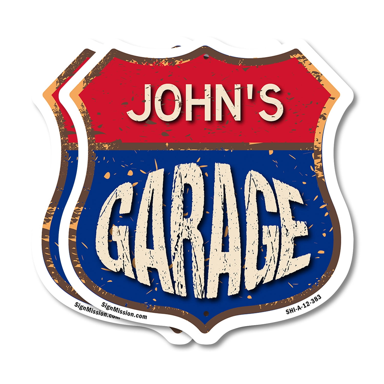 John's Garage (2 Pack) 12 inch X 12 inch Shield Shaped Commercial Grade ...