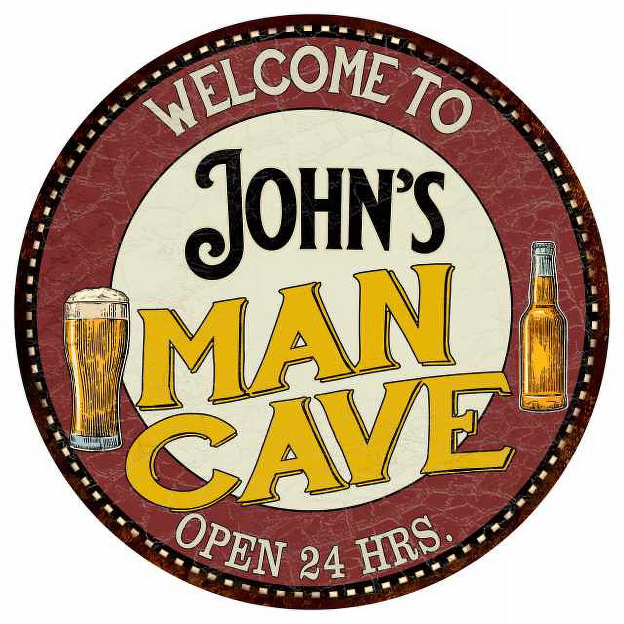 John's Man Cave 14" Round Metal Sign Kitchen Bar Wall Decor ...