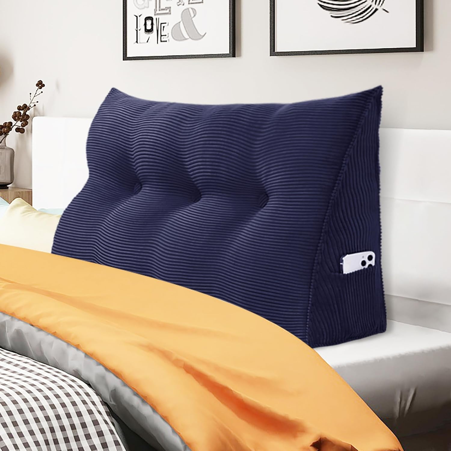 Johnear Corduroy Pillow Large Bolster Triangular Headboard Sleeping ...