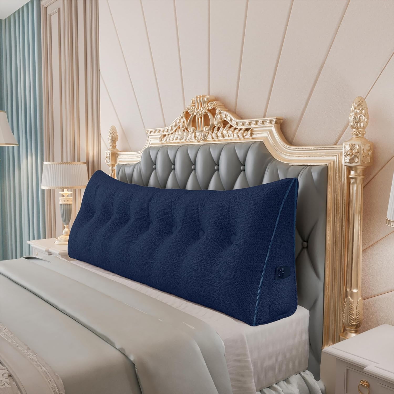 Johnear Headboard Wedge Pillow Darkblue Plush Large Triangle Reading ...