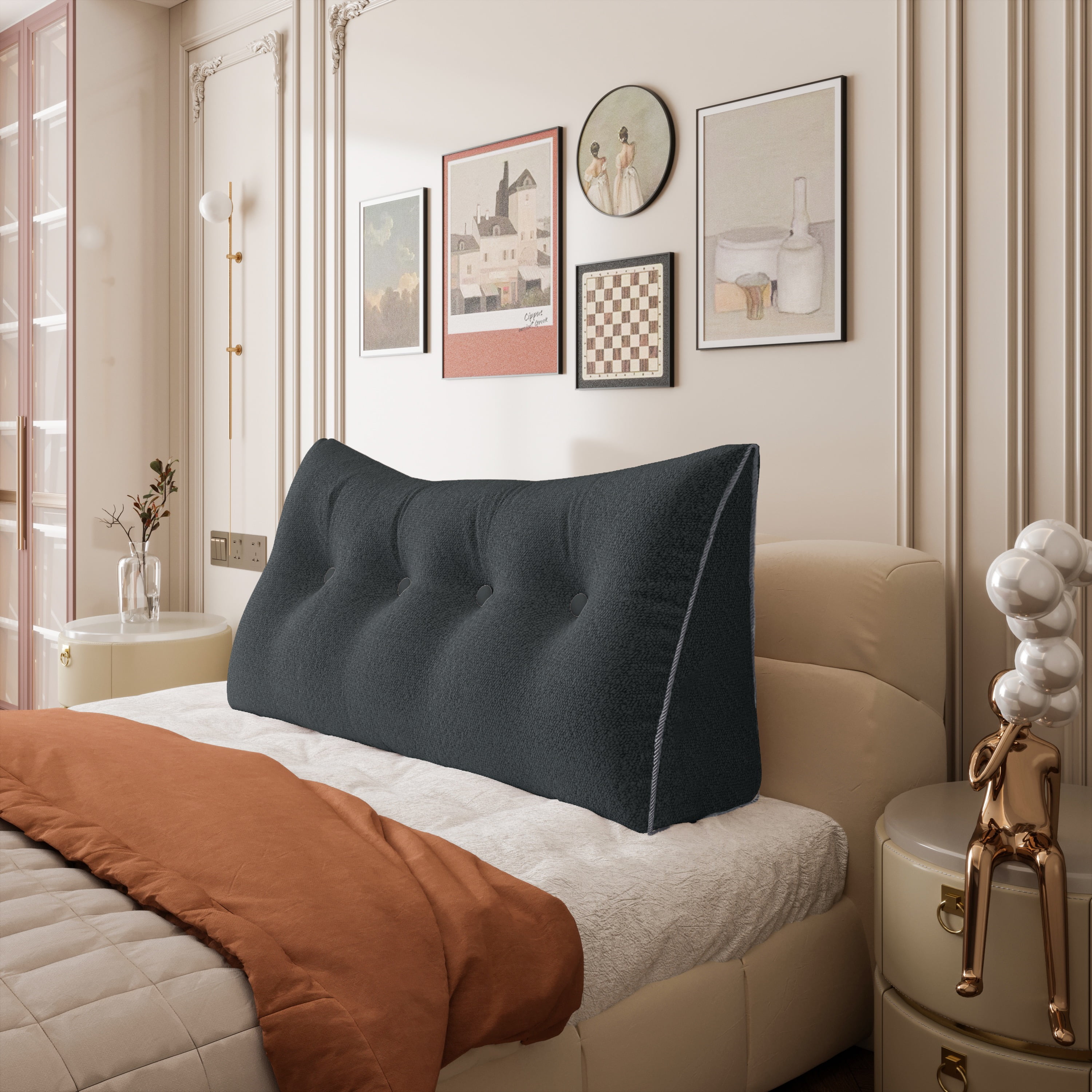 Johnear Headboard Wedge Pillow Grey Plush Large Triangle Reading Pillow ...