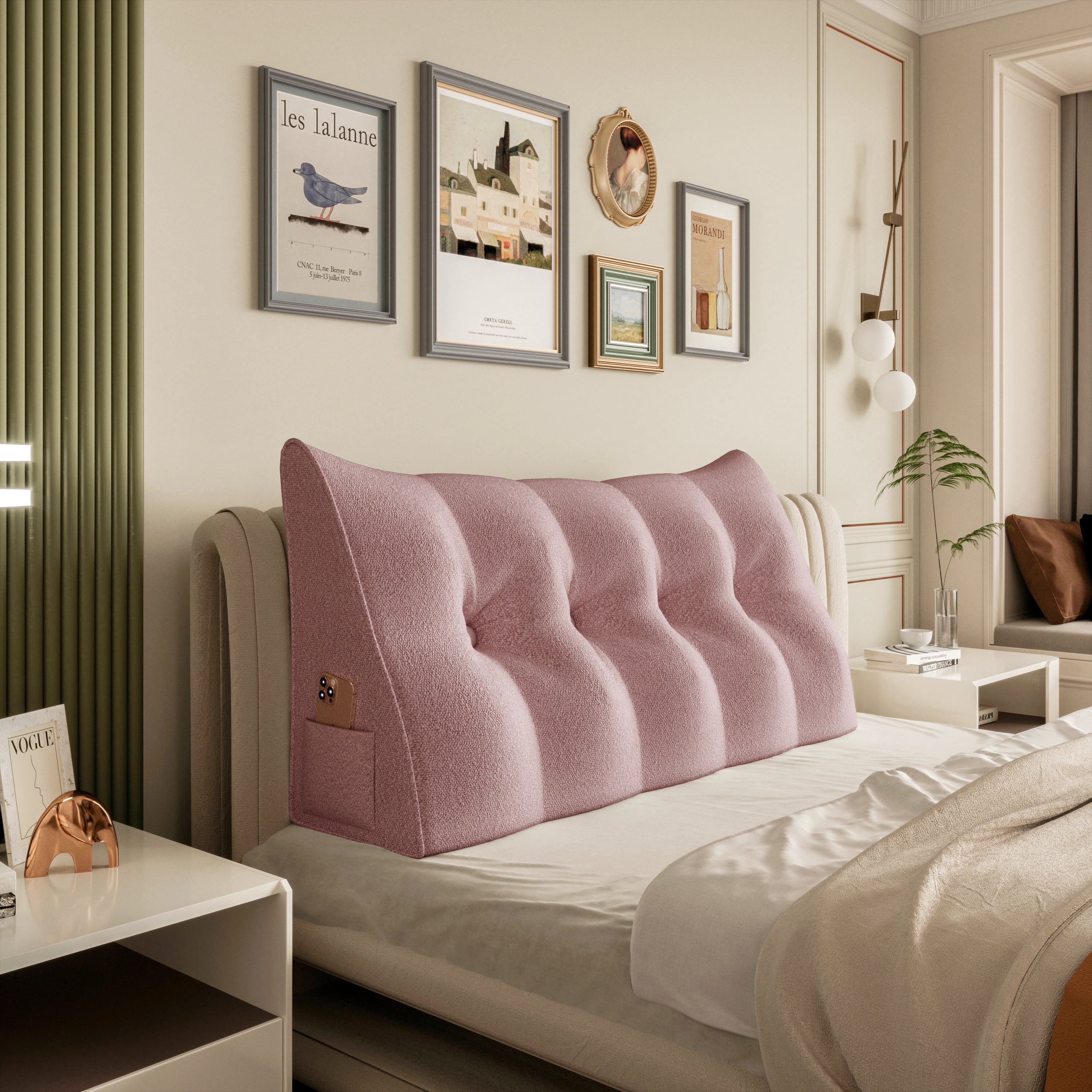 Johnear Headboard Wedge Pillow Pink Plush Large Triangle Reading Pillow ...