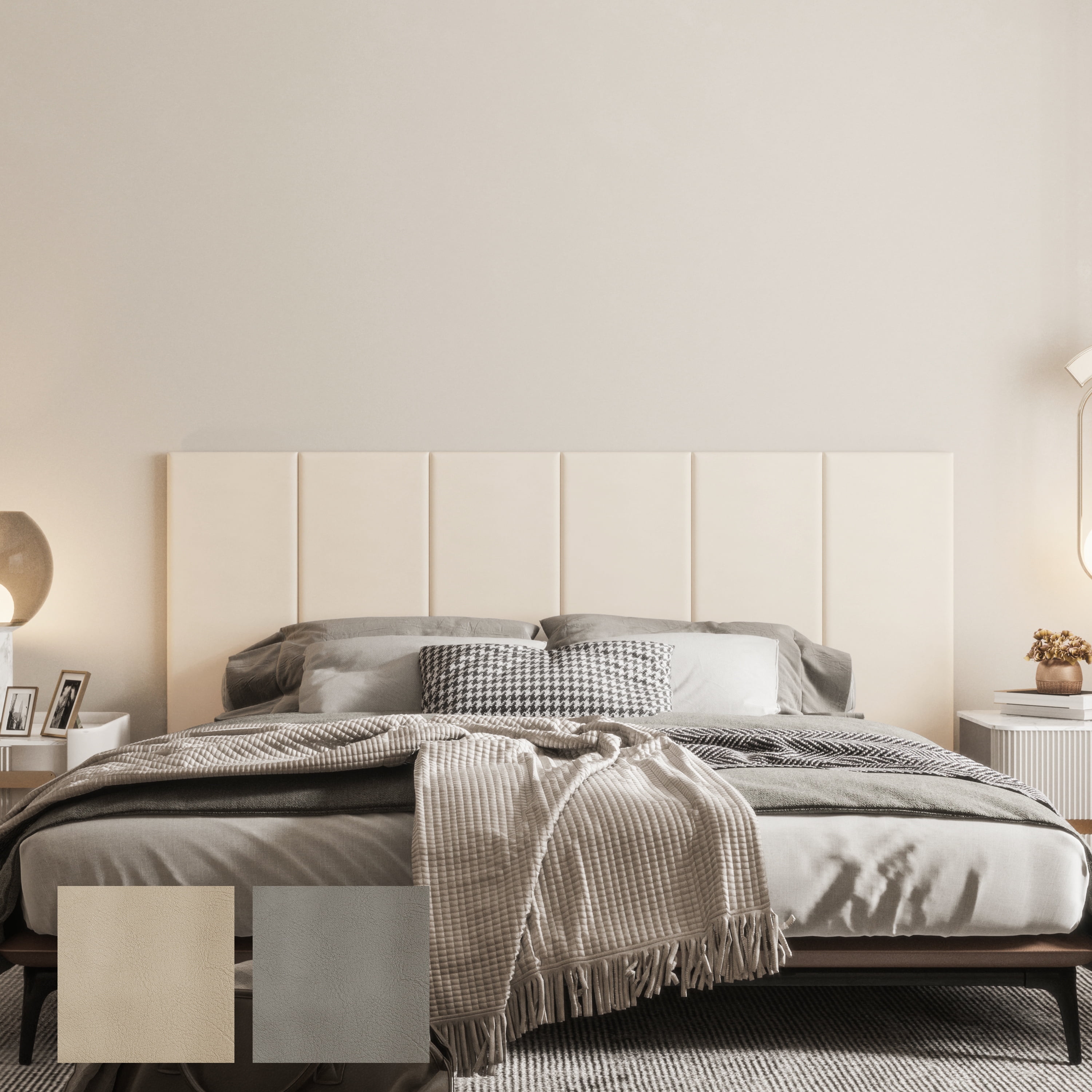 Johnear Peel and Stick Headboard for Full Size Bed in Beige, Pack of 6 ...