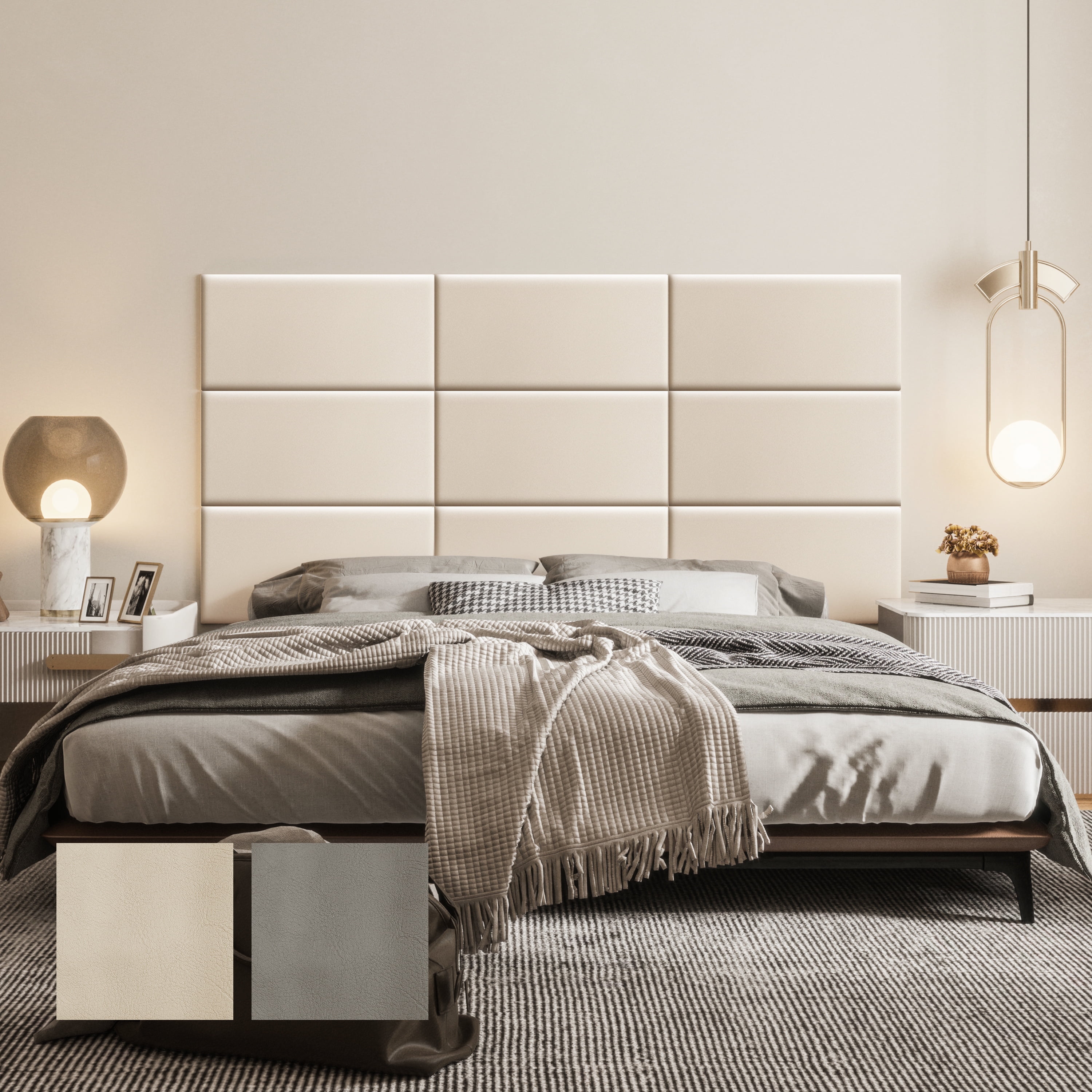 Johnear Peel and Stick Headboard for Queen Size Bed in Beige, Pack of 9 ...