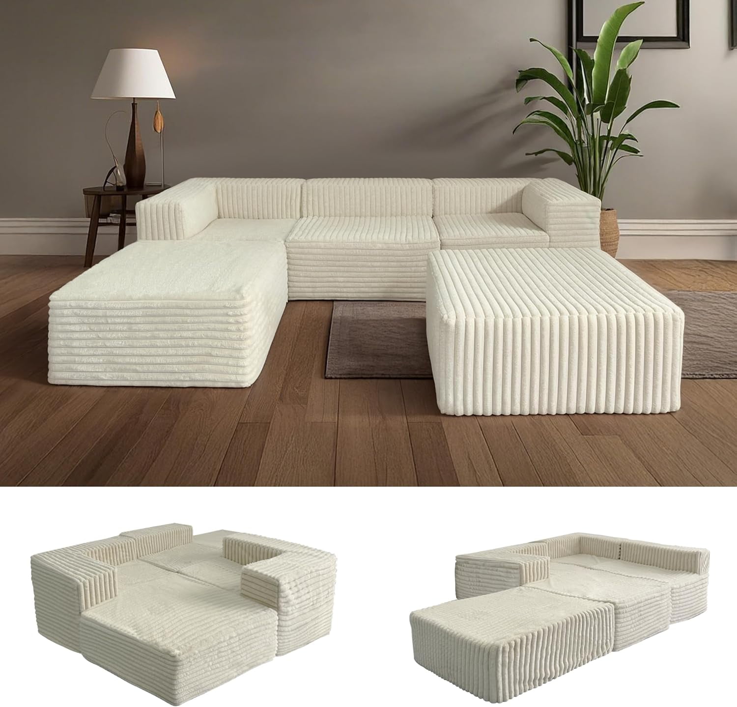 Johnear Plush Cloud Couch Modular Sectional Sofa with Removable Covers ...