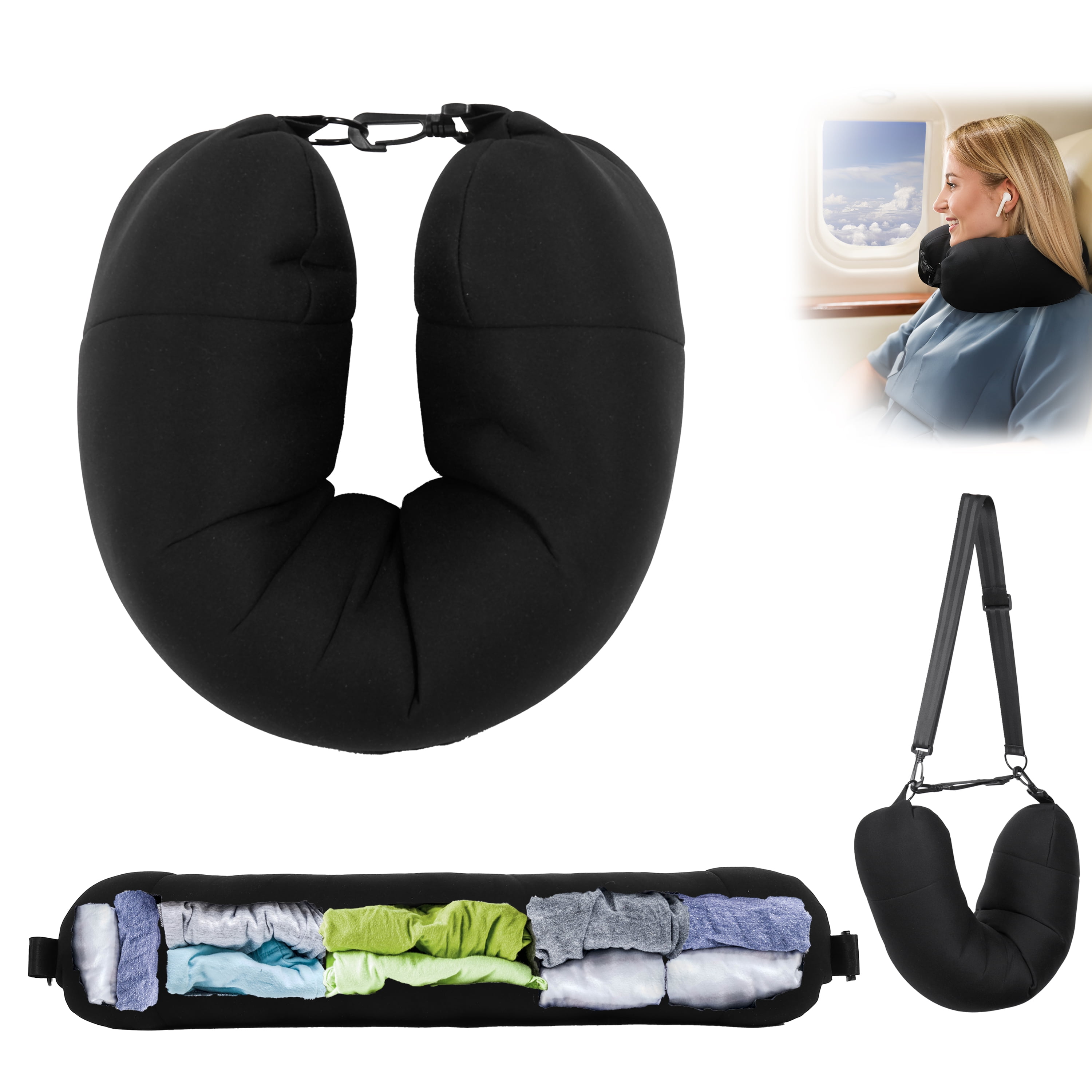 Johnear Travel Pillow Stuffable with Clothes, Stuffable Neck Pillow for ...