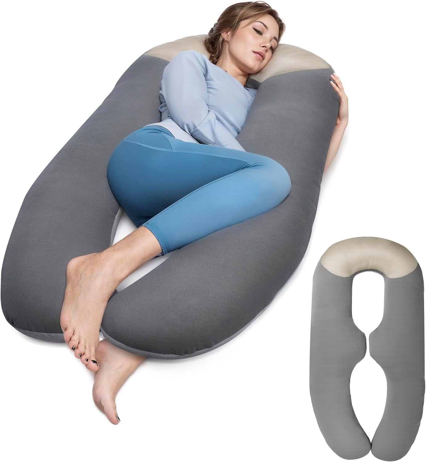 Johnear U Shaped Body Pillow, Cooling Body Pillows for Adults Side ...