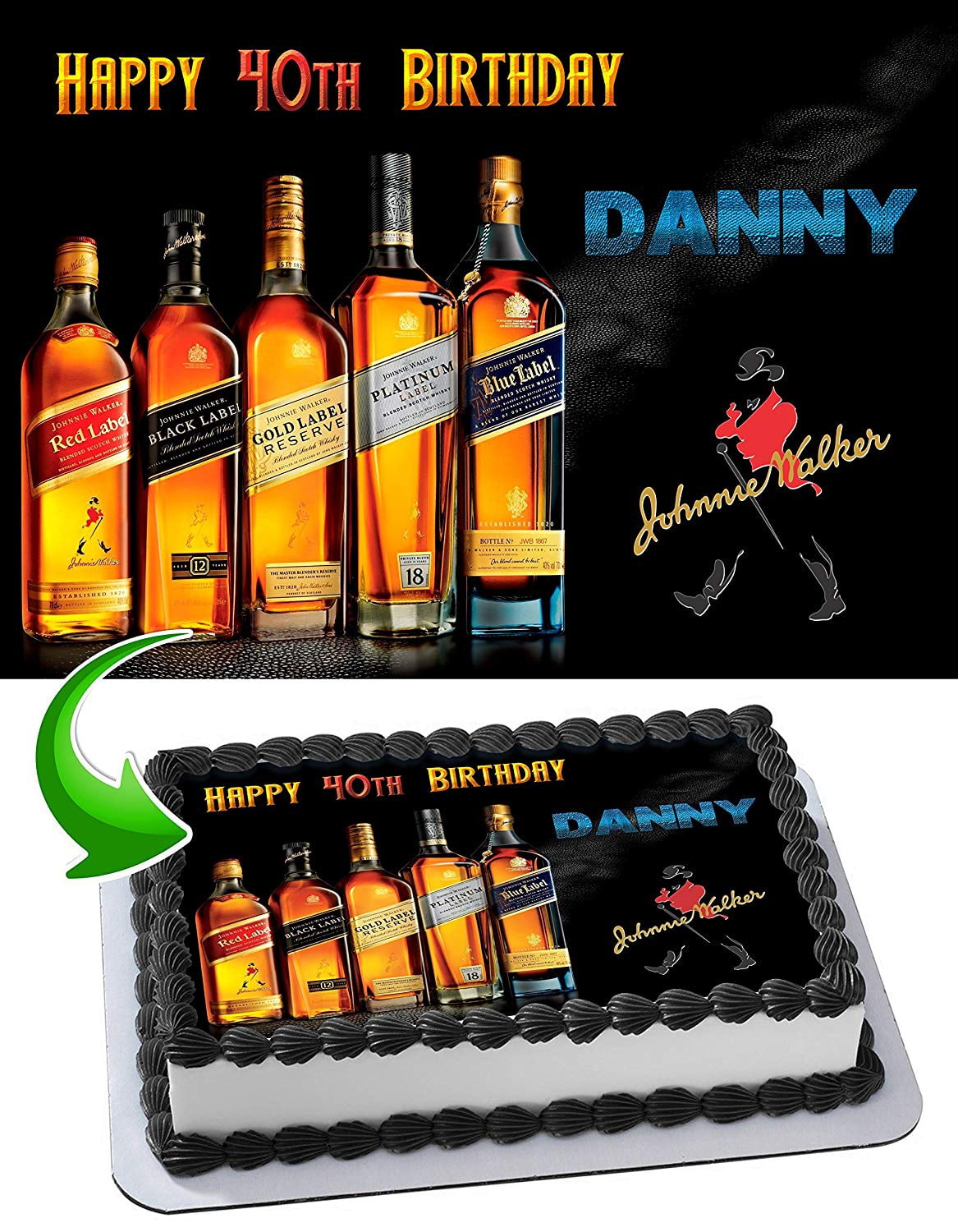Johnnie Walker Edible Cake Image Topper Personalized Picture 1/4 Sheet ...