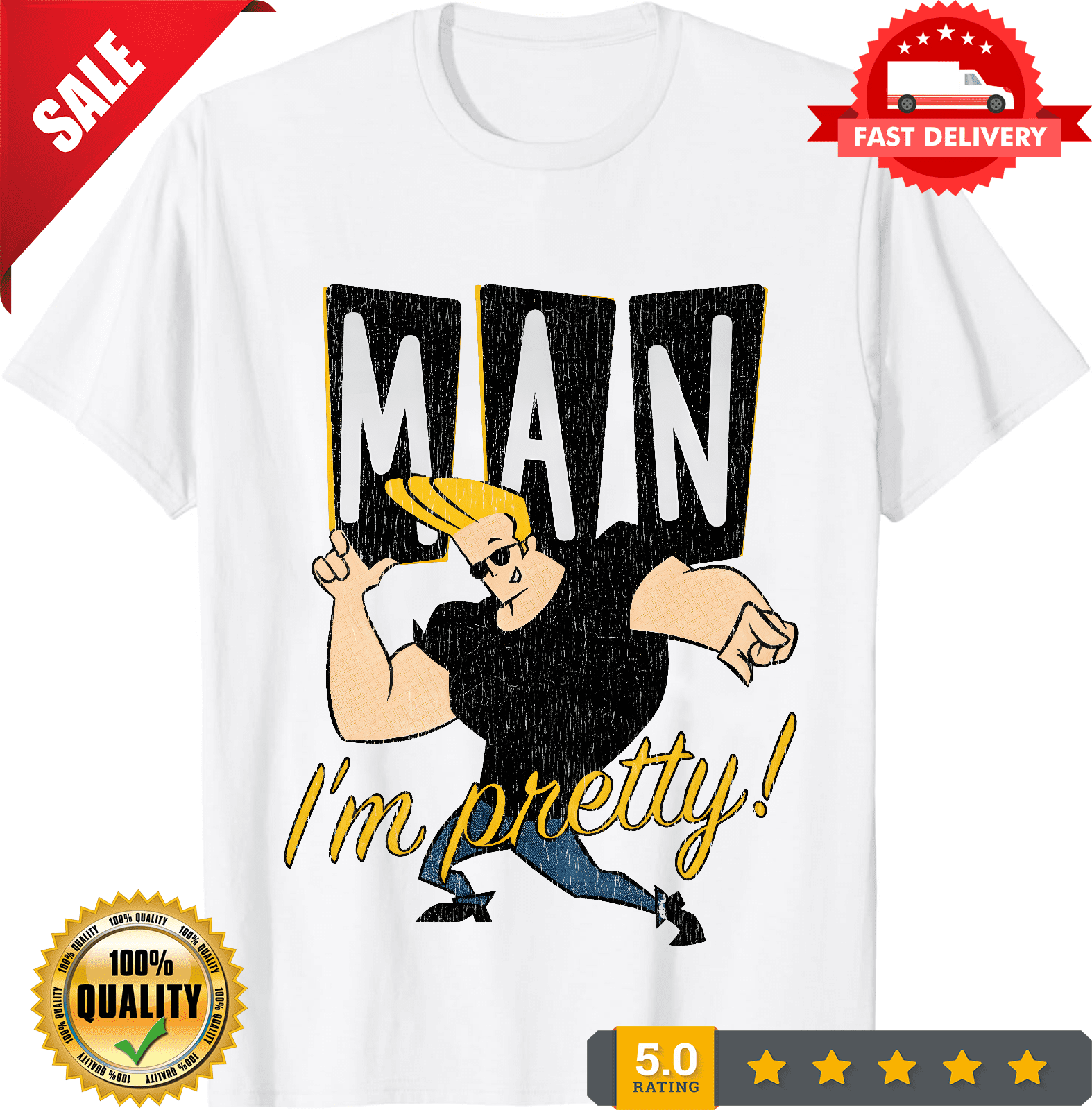 Johnny BRAVO Man I'm Pretty Heavy Cotton White T Shirt S-5XL TT476 ...