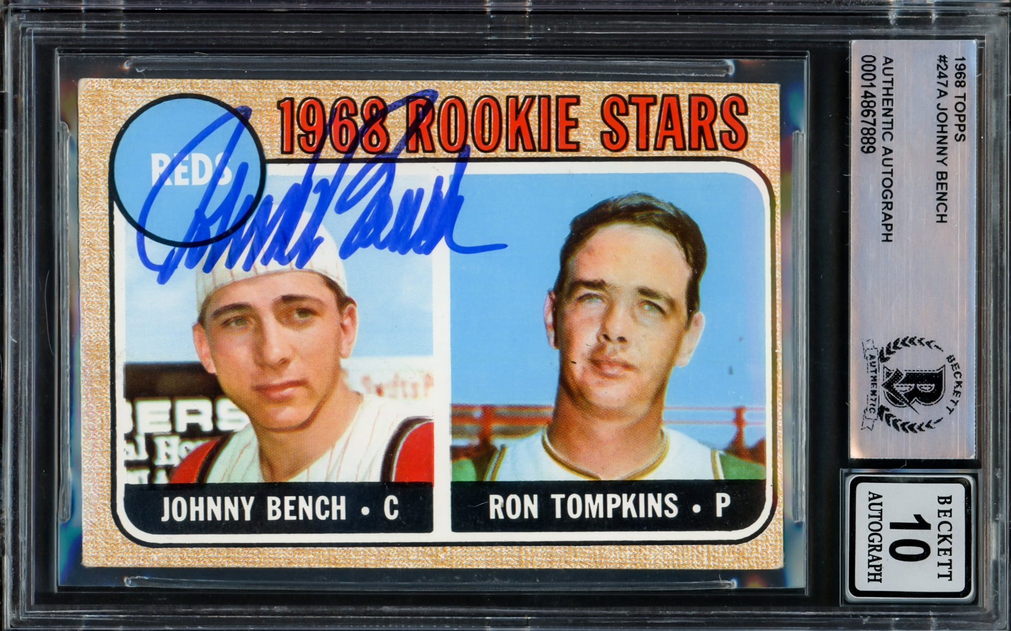 Johnny Bench Autographed 1968 Topps Rookie Card #247 Cincinnati Reds ...