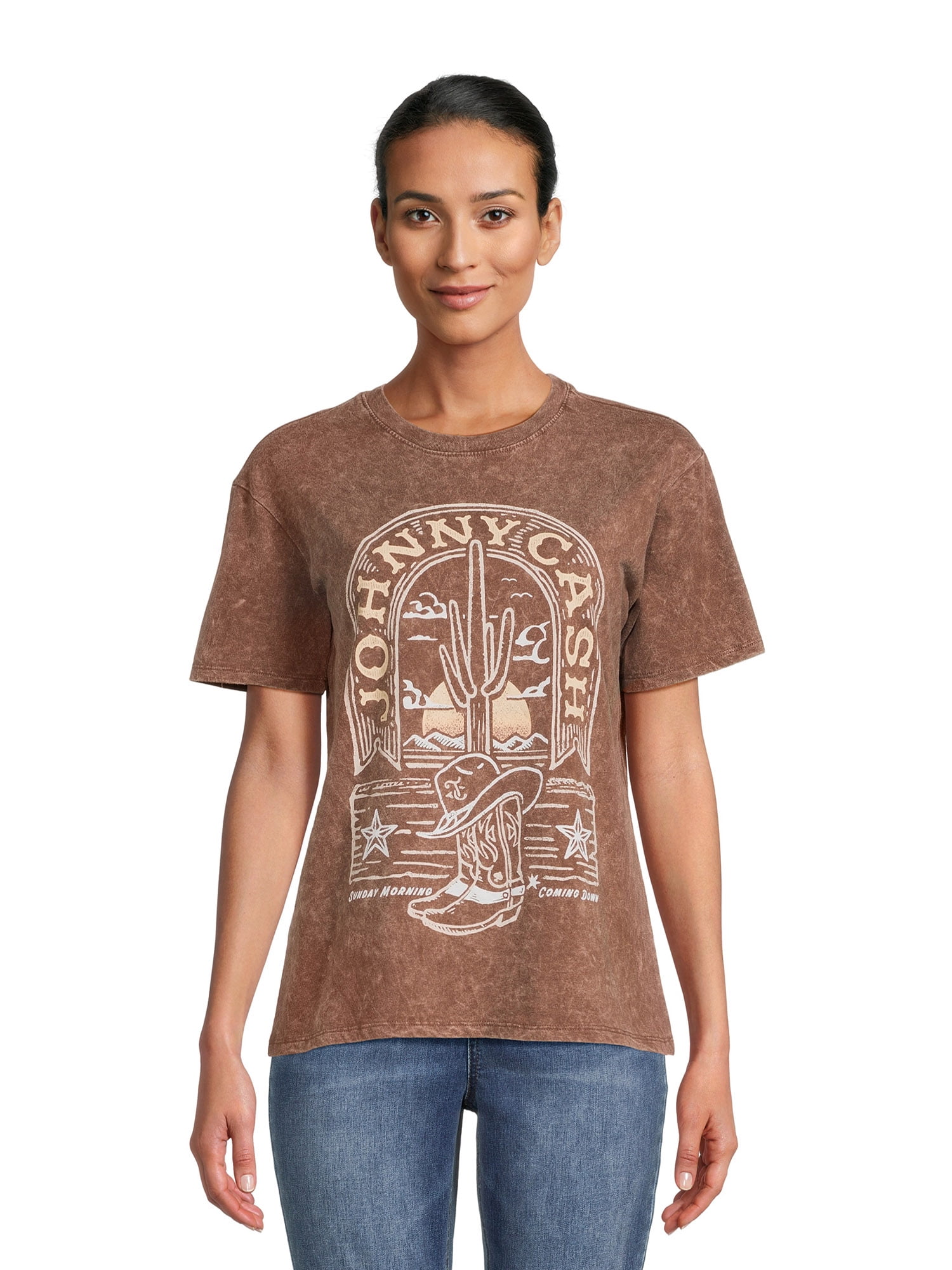 Johnny Cash Women's Tour Graphic Tee, Short Sleeves, XS-3XL, Cotton Blend, Crewneck - Walmart.com