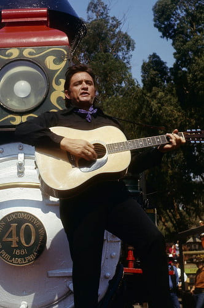 Johnny Cash playing guitar by vintage steam train locomotive 24x36 ...
