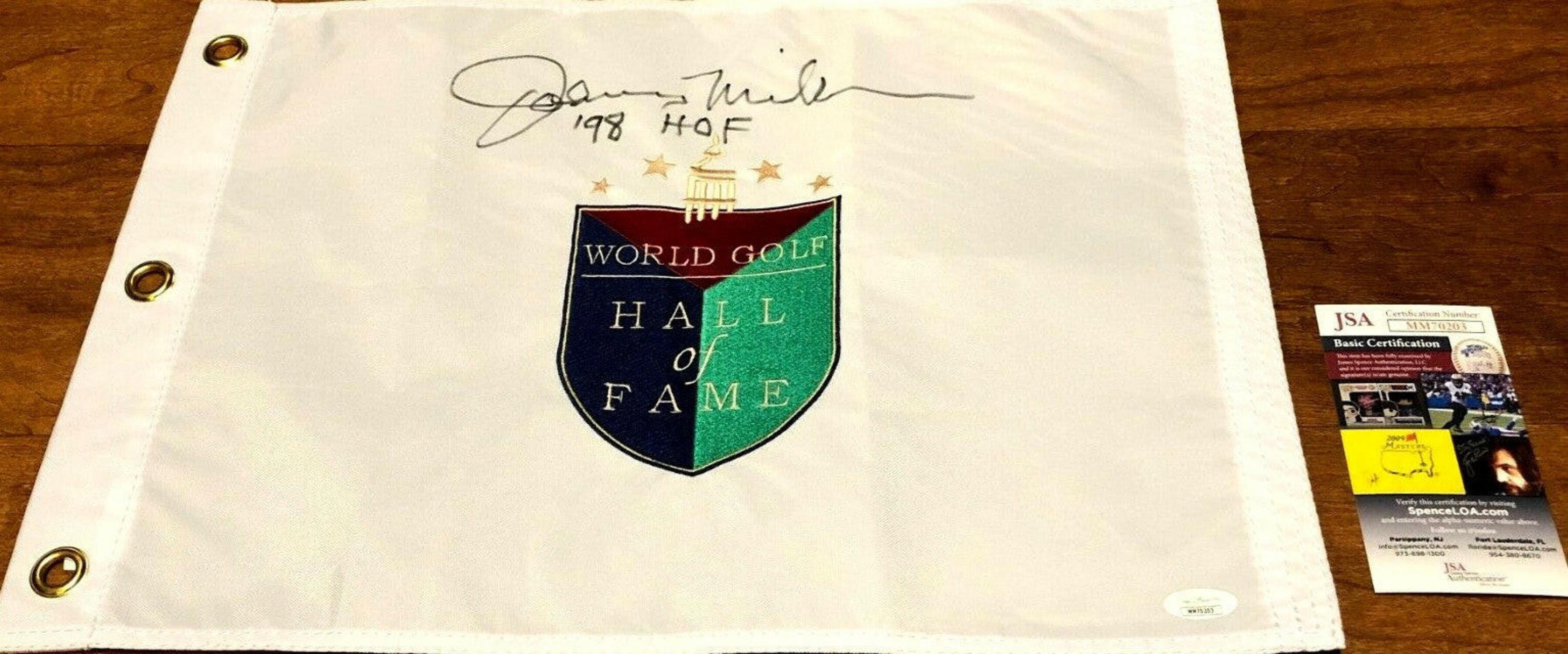 Johnny Miller autographed World Golf Hall of Fame embroidered pin flag ...