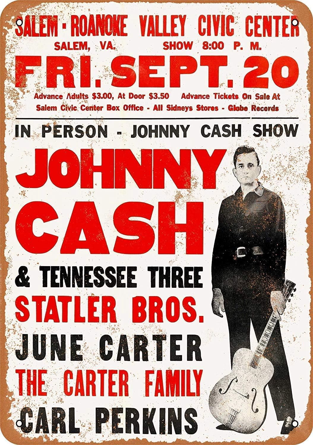 Johnny Tin Sign 1968 Cash in Virginia Vintage Metal Signs 8 x 12 Inches ...