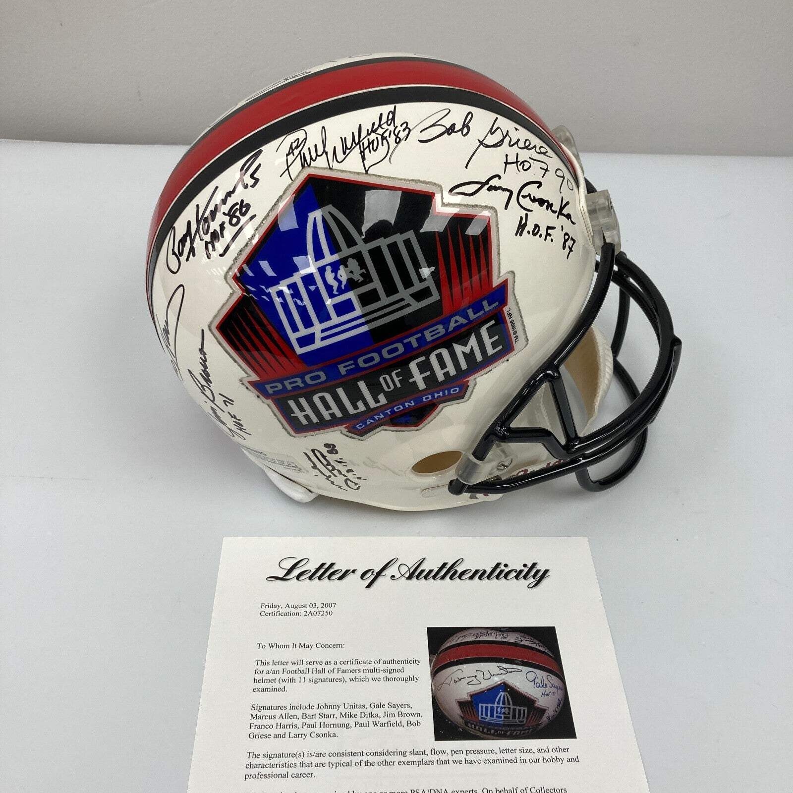 Johnny Unitas Bart Starr Jim Brown Hall Of Fame Multi Signed FS Helmet ...
