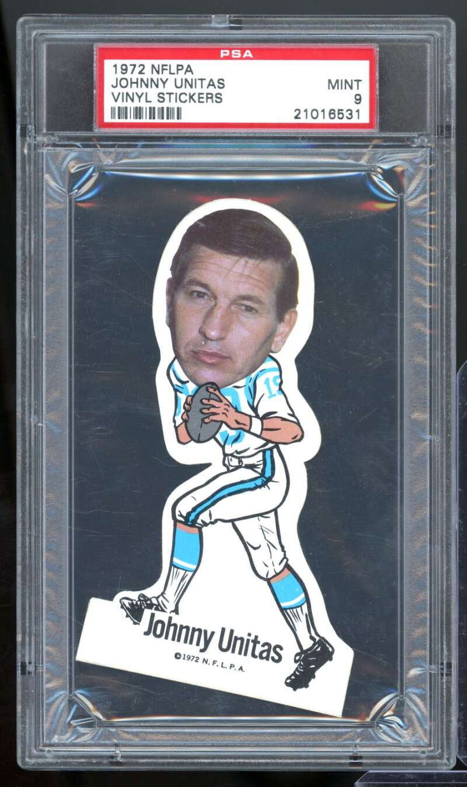 Johnny Unitas Card 1972 NFLPA Vinyl Stickers #nno PSA 9 (read ...