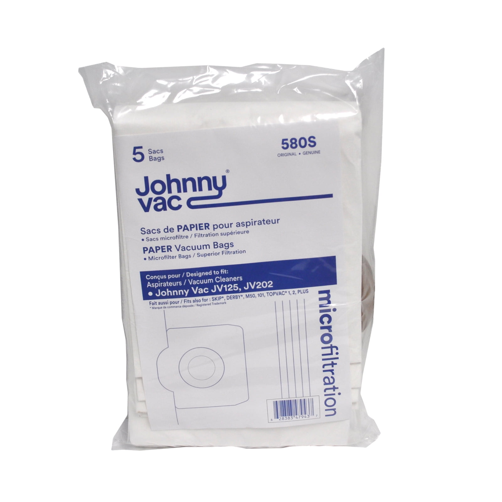 Johnny Vac JV125 and JV202 Vacuum Bags 5 Pack 580S - Walmart.com