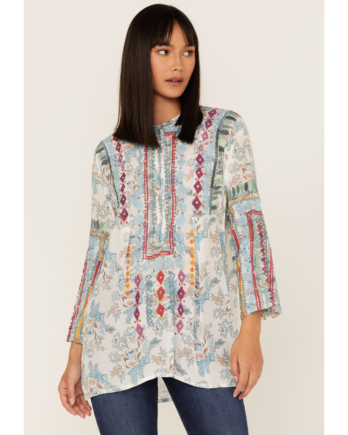 Johnny Was Women's Isla Embroidered Floral Print Tunic Blouse ...