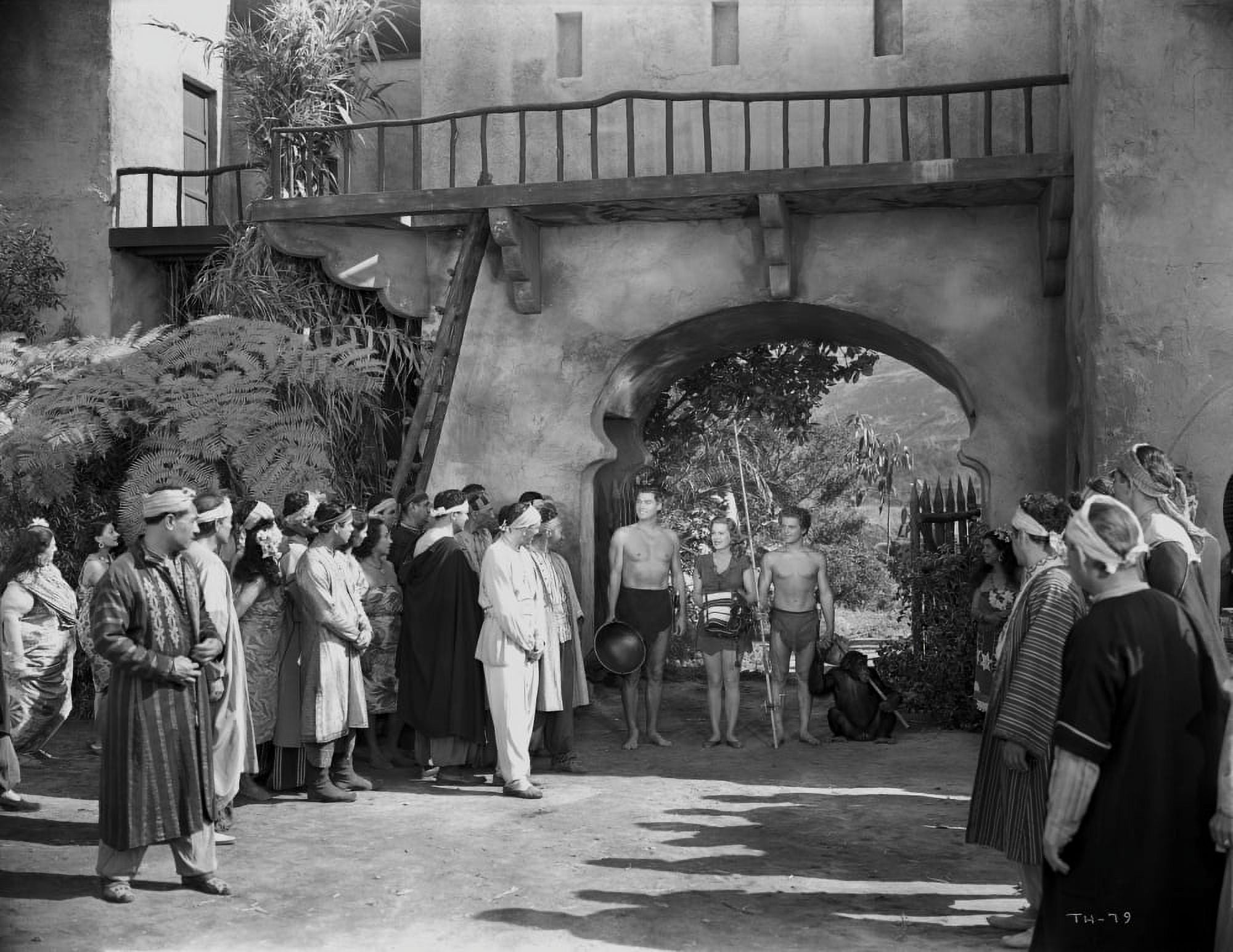 Johnny Weissmuller Walking with His Family in the Town in a Movie Scene ...