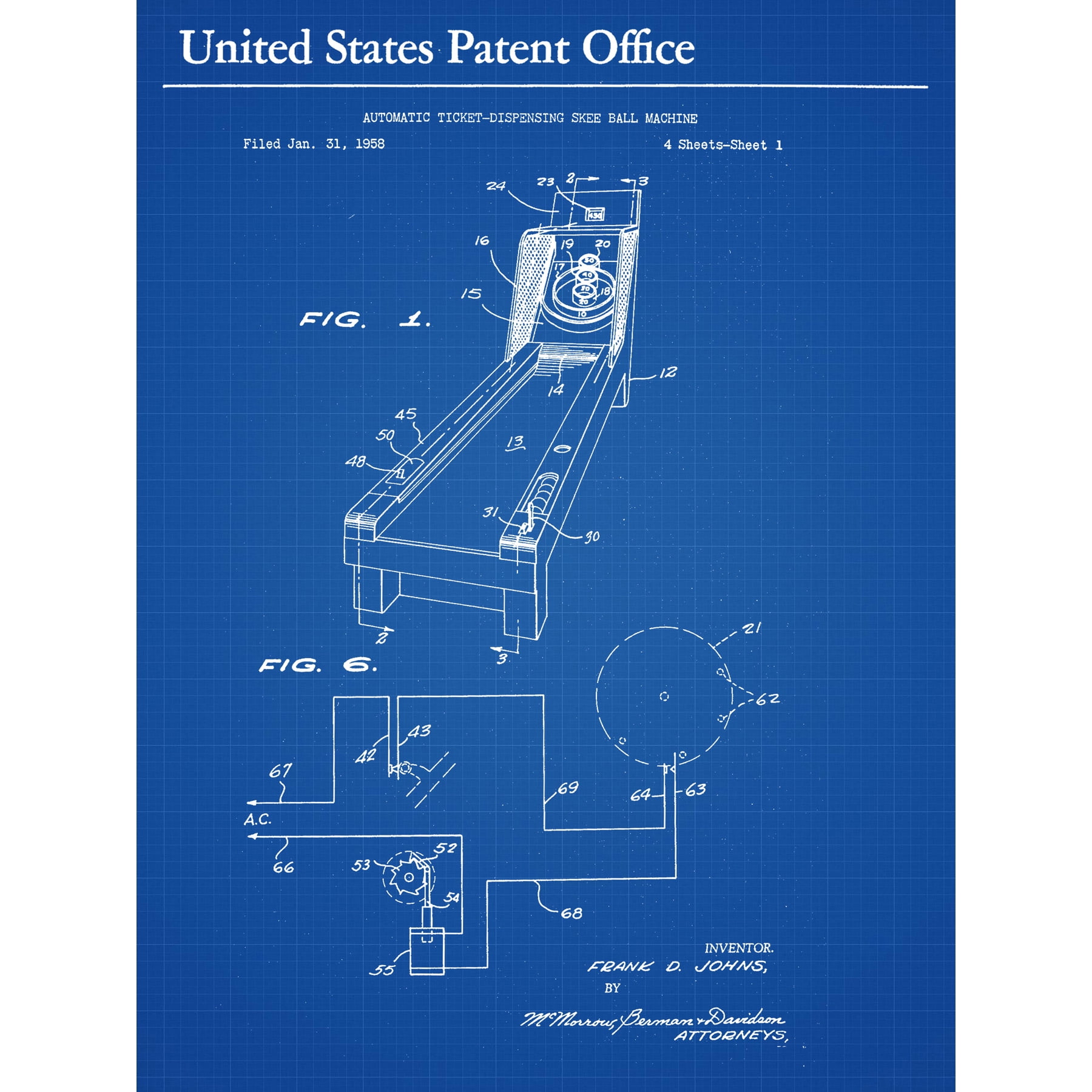Johns Skee Ball Machine Retro Game 1960 Patent Extra Large XL Wall Art ...
