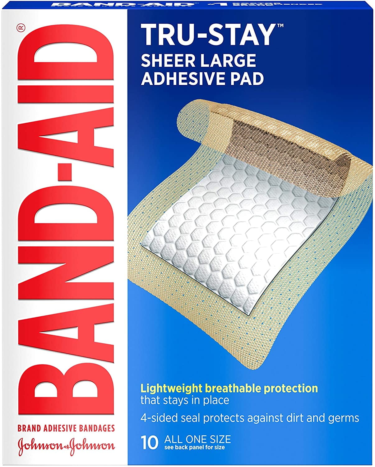 Johnson and Johnson Band-Aid Flexible Brand Large Adhesive Pads - 10 Ea ...