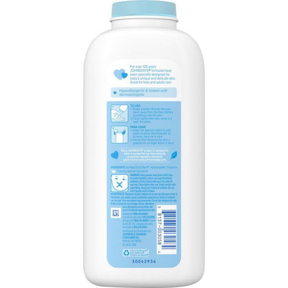 Johnson & Johnson Aloe & Vitamin E Baby Powder, Pure Cornstarch, 15oz ...