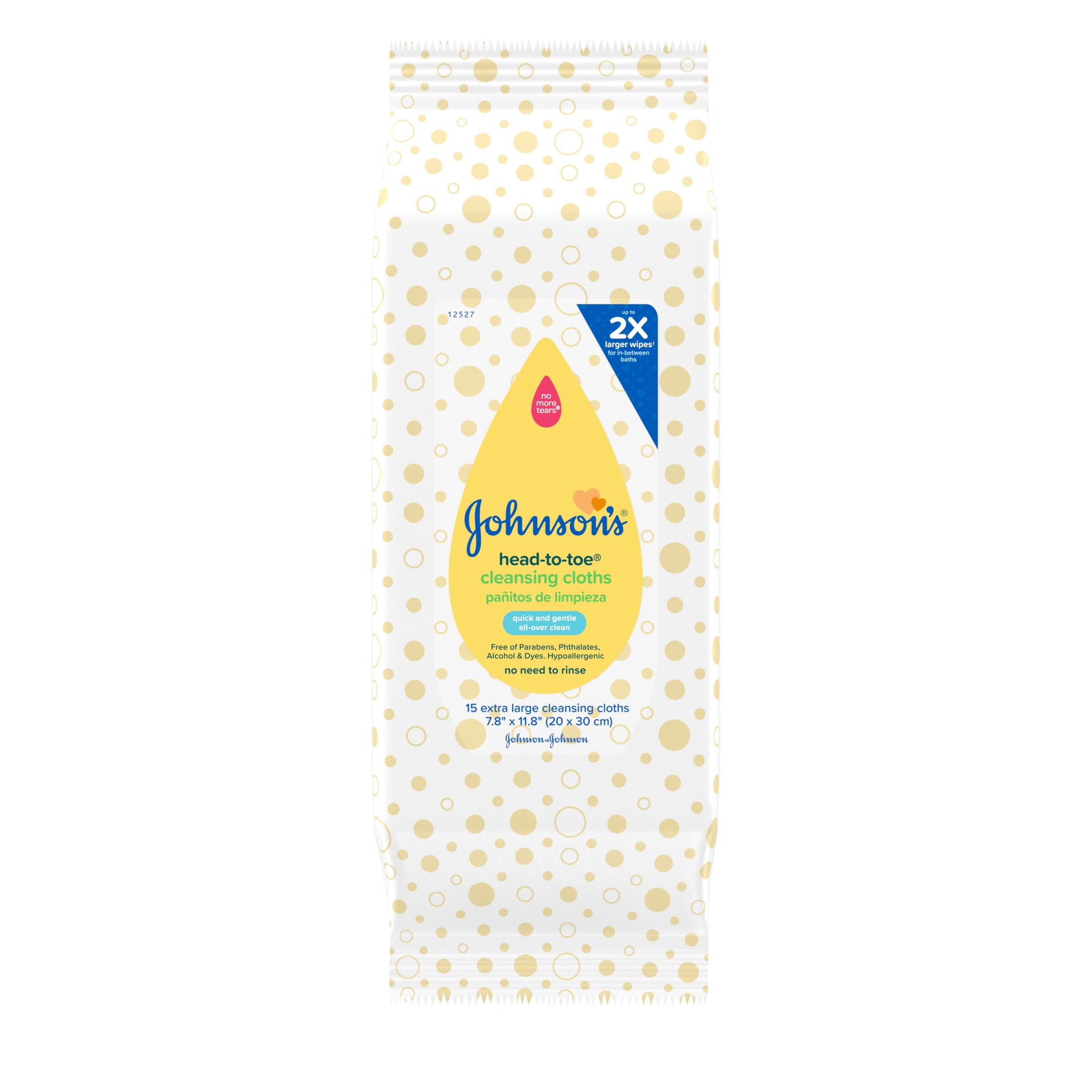 Johnson's Head-to-Toe Baby Cleansing Cloths, Baby Wipes, 15 Ct ...