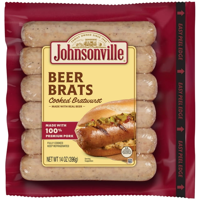 Johnsonville Beer Bratwurst, 6 Links, 14 oz (Refrigerated) - Walmart.com